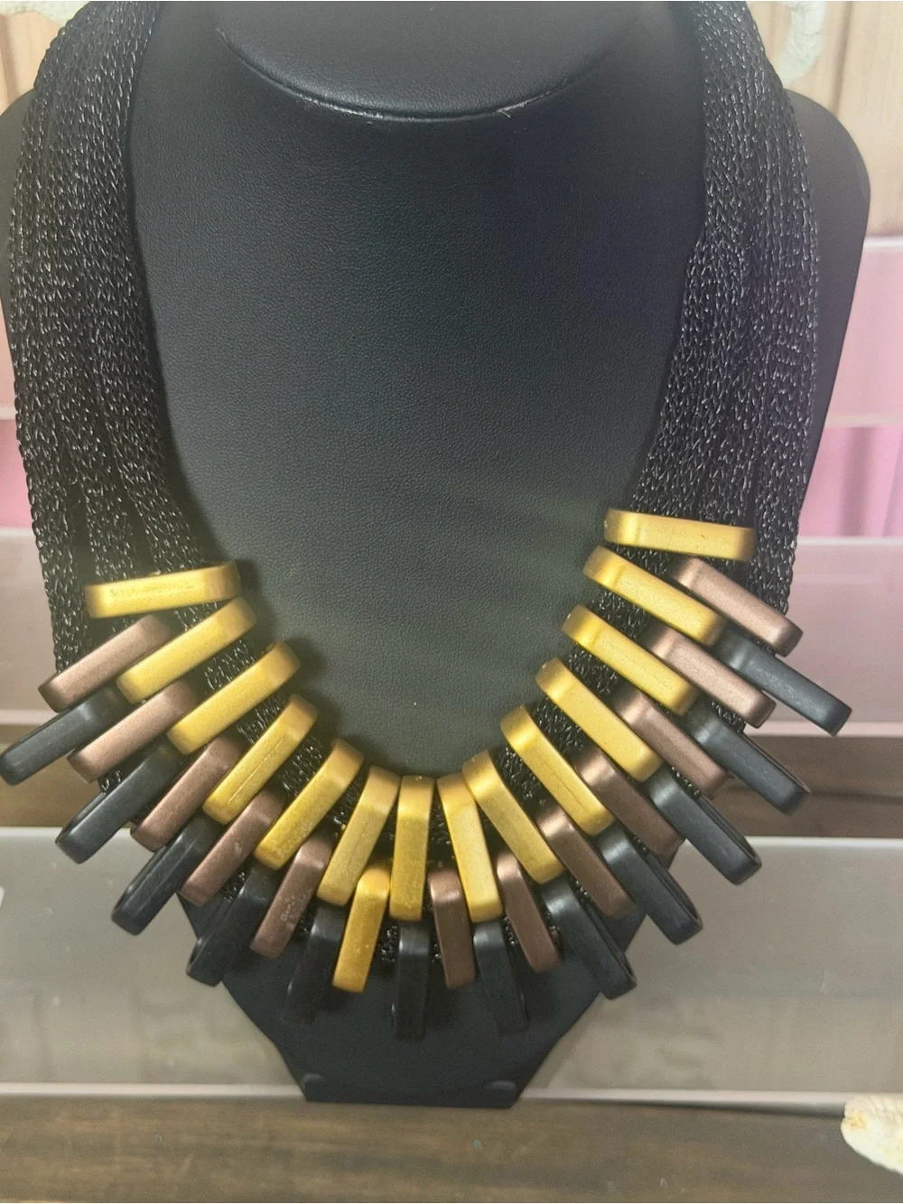 Jewelry | Boho Statement Multistrand Necklace Black Gold Artisan Style ...